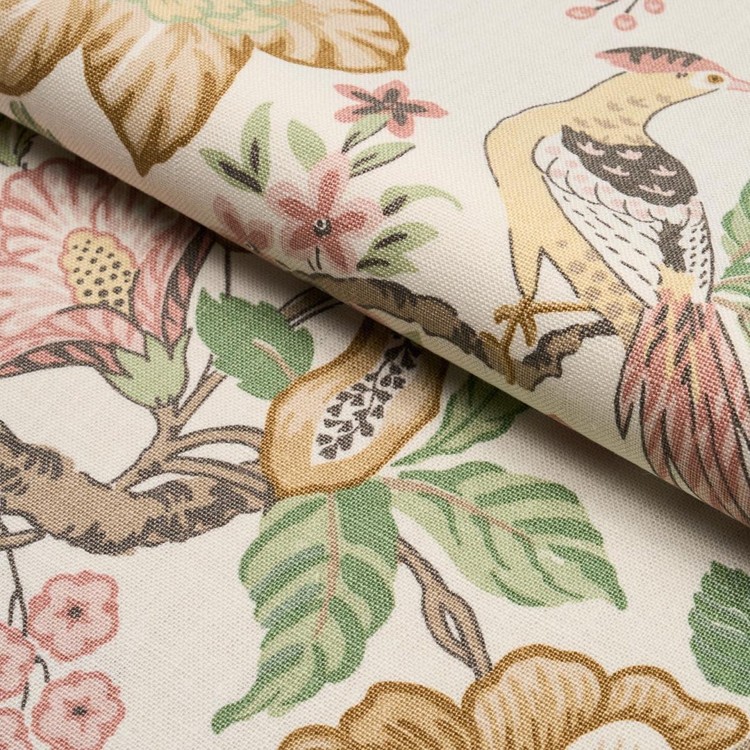 SCHUMACHER Jacobean Tree of Life Birds Camellias Linen Fabric 10 Yards ...