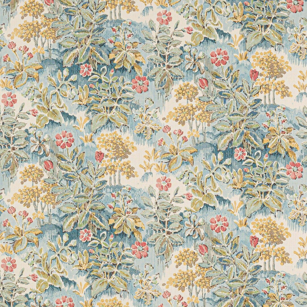COWTAN & TOUT Houghton Hall Floral Handblock Print Linen Fabric 3 Yards ...
