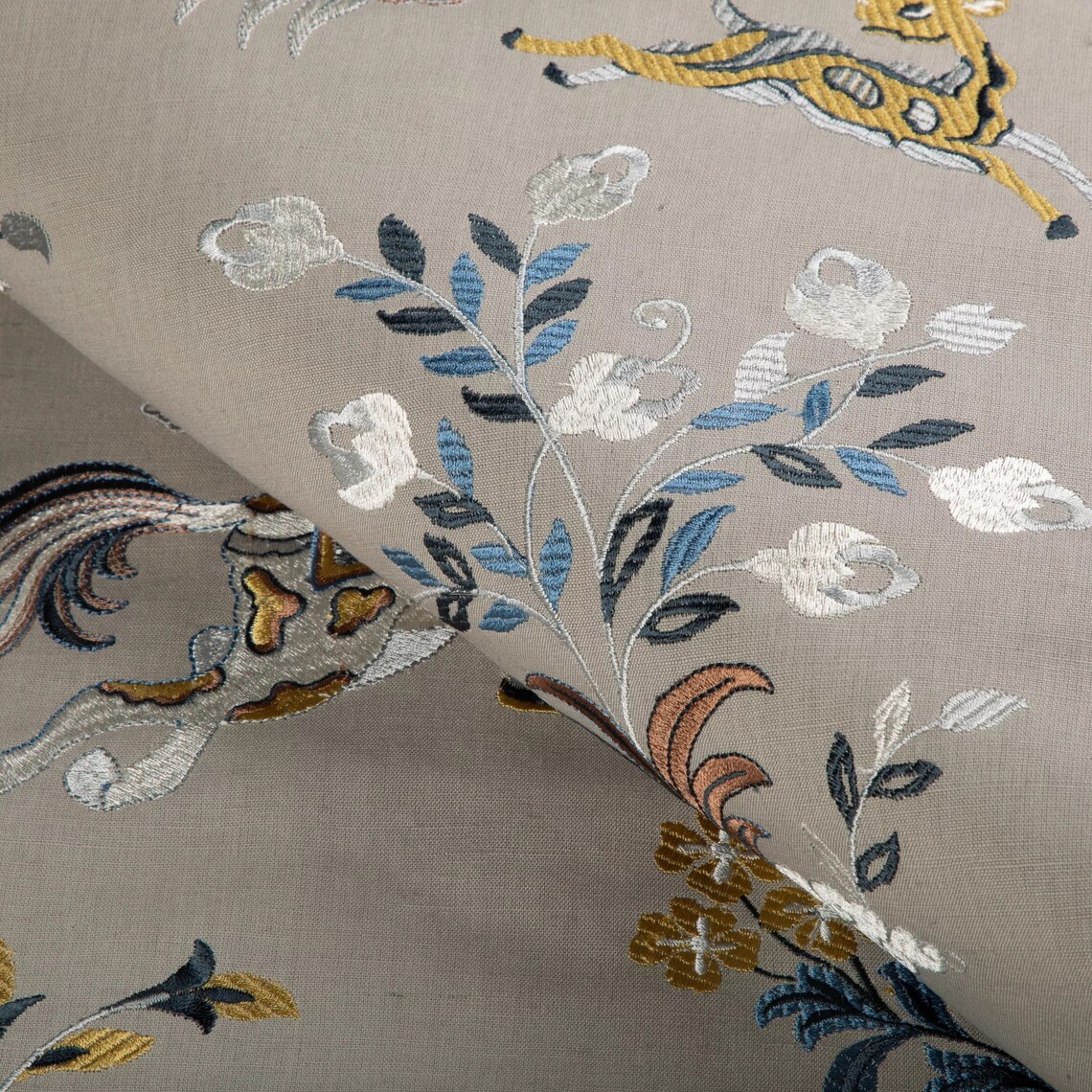 BRUNSCHWIG & FILS Arabian Horses Deer Floral Embroidered Fabric 3 Yards ...