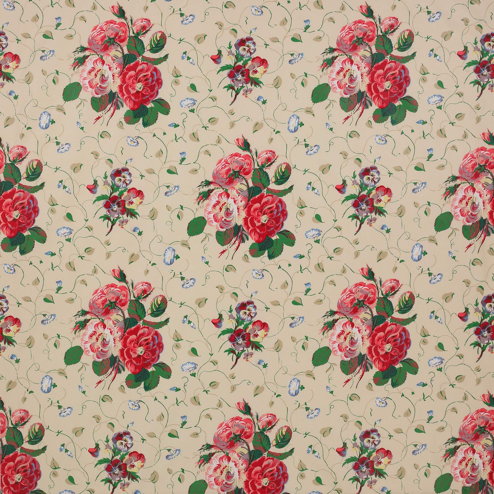 COLEFAX & FOWLER Roses Pansies Floral Print Fabric 10 Yards Red - Etsy