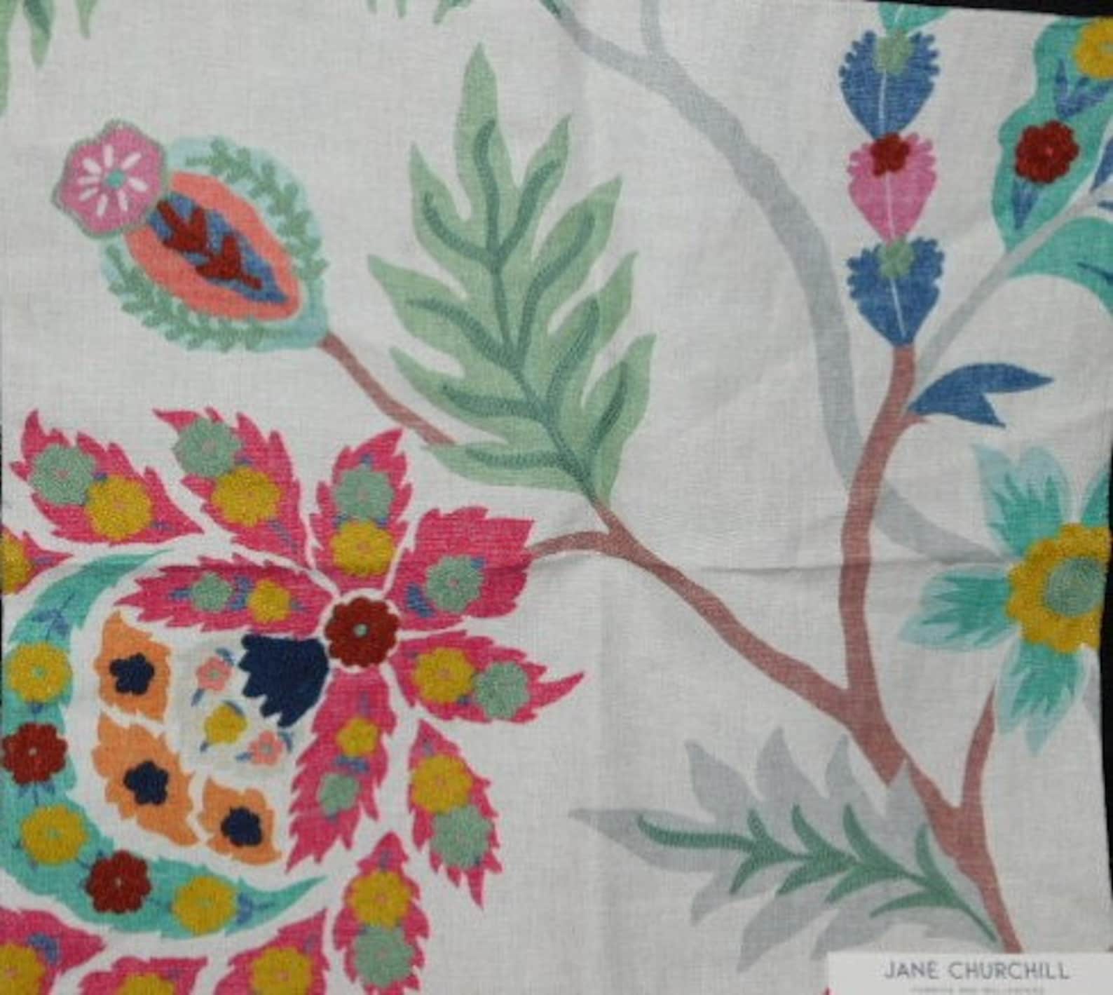 JANE CHURCHILL Bukhara Floral Leaves Embroidered Crewel Fabric 10 Yards ...
