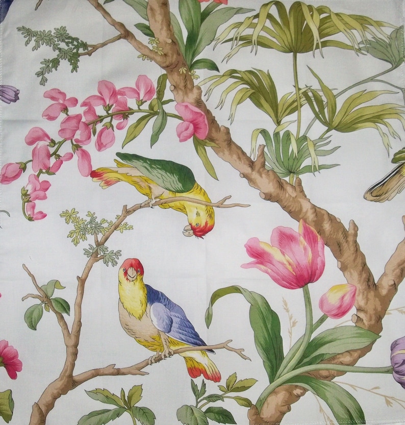 SCALAMANDRE TROPICAL BOTANICAL Birds Toile Fabric 10 Yards Ivory Rose ...