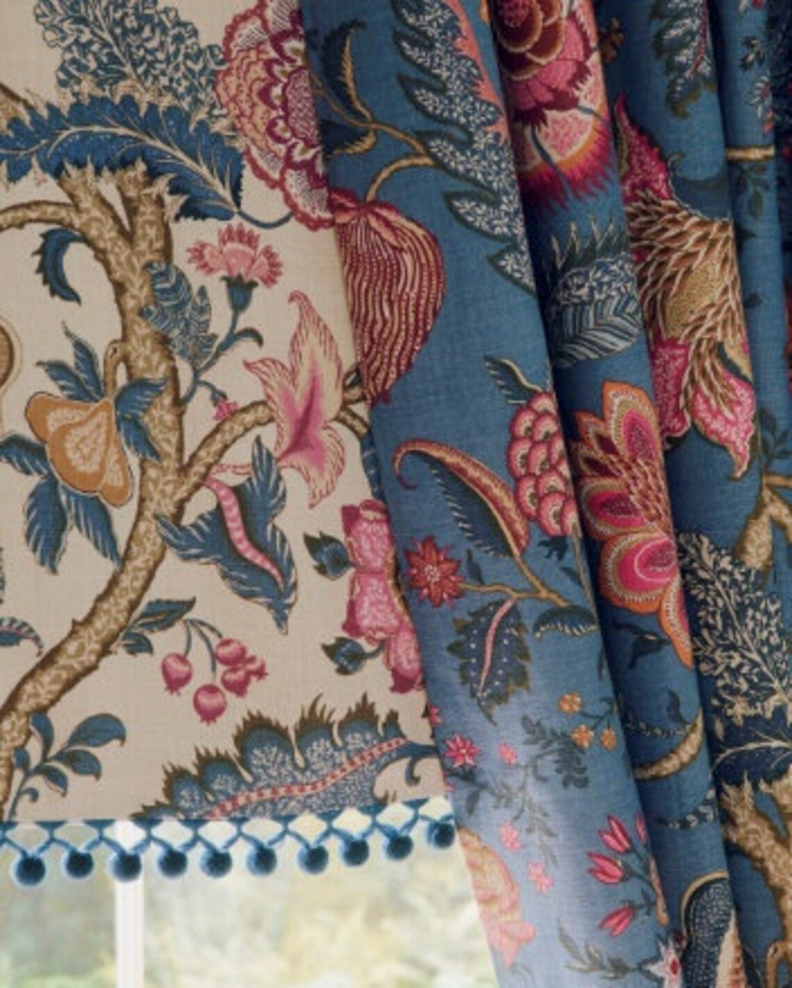 MANUEL CANOVAS Jacobean Floral Leaf Linen Fabric 10 Yards Violet Multi ...