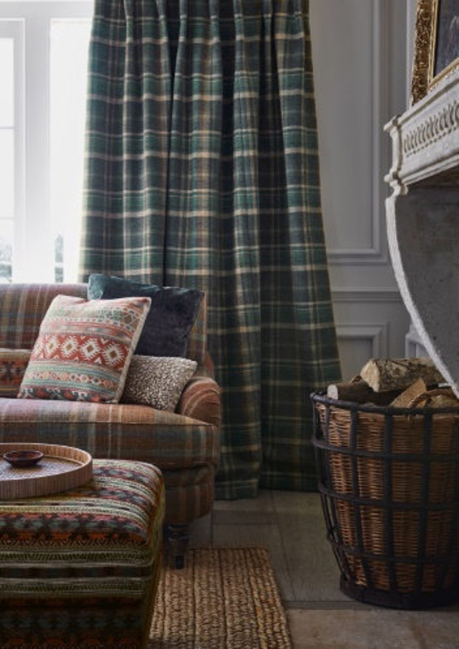 COLEFAX & FOWLER English Country Plaid Check Woven Fabric 10 Yards Navy ...