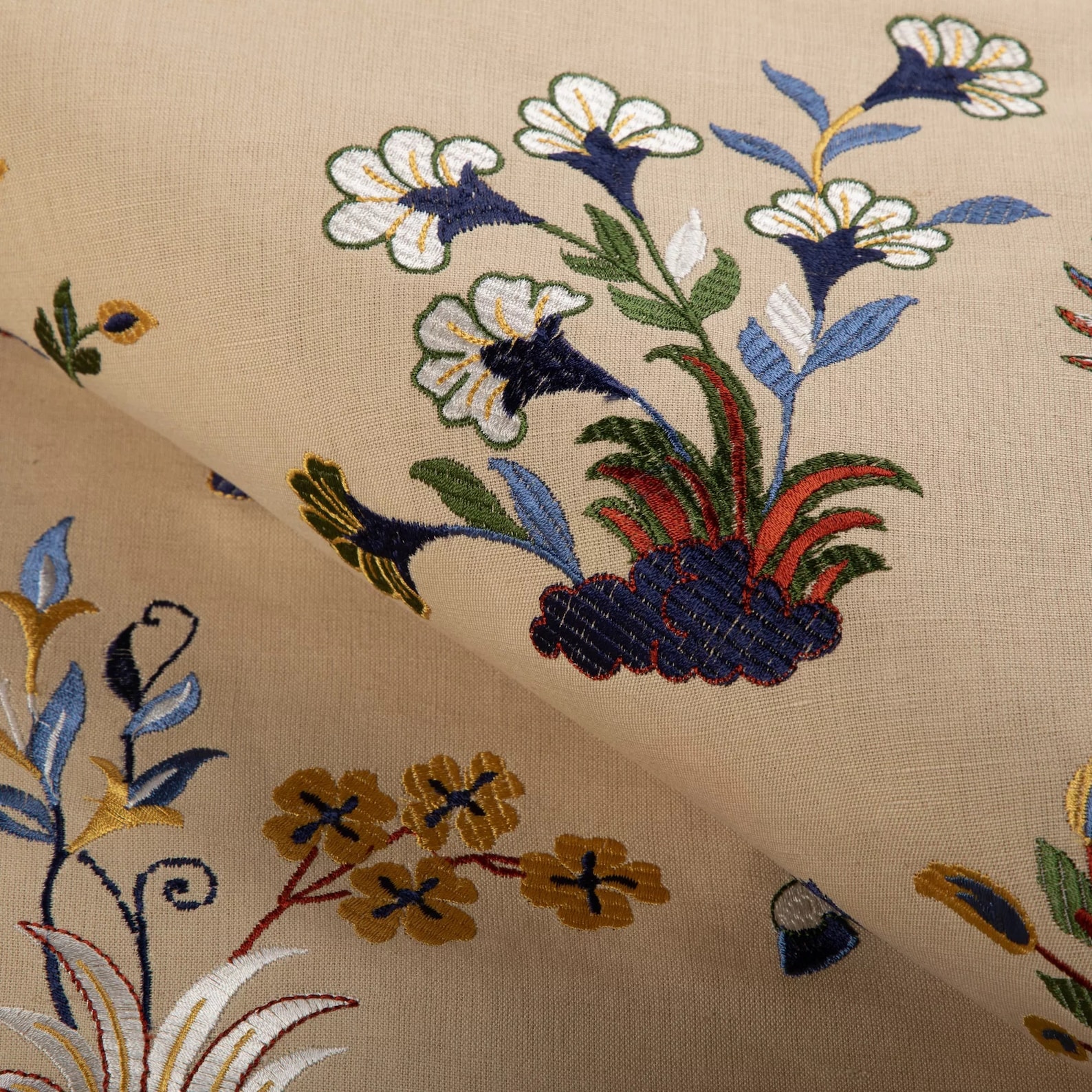 BRUNSCHWIG & FILS Arabian Horses Deer Floral Embroidered Fabric 3 Yards ...