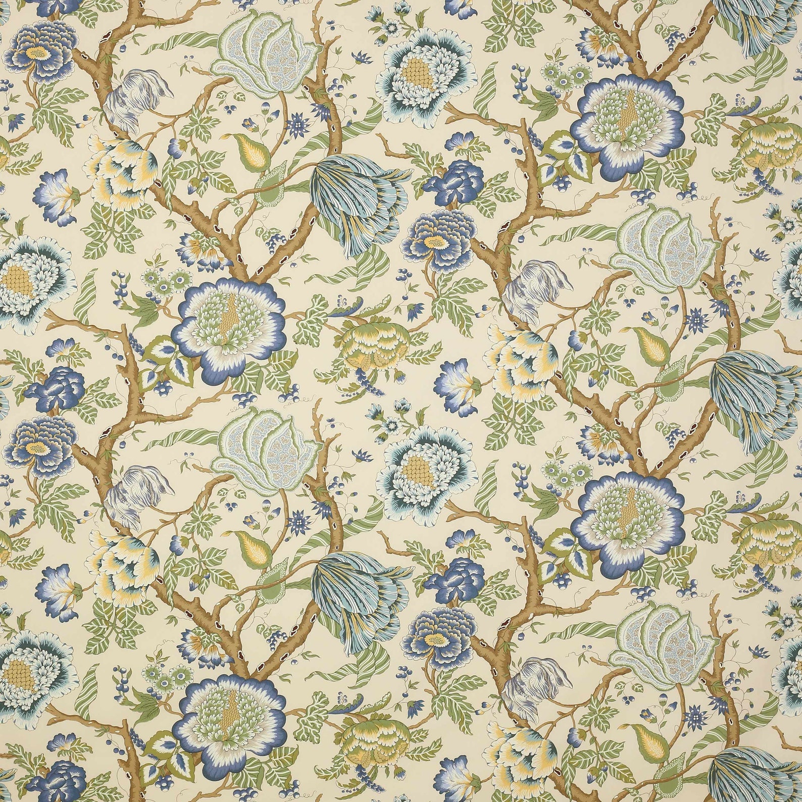 MANUEL CANOVAS Brahmane Jacobean Fabric 10 Yards Cream Blue Gold Multi ...