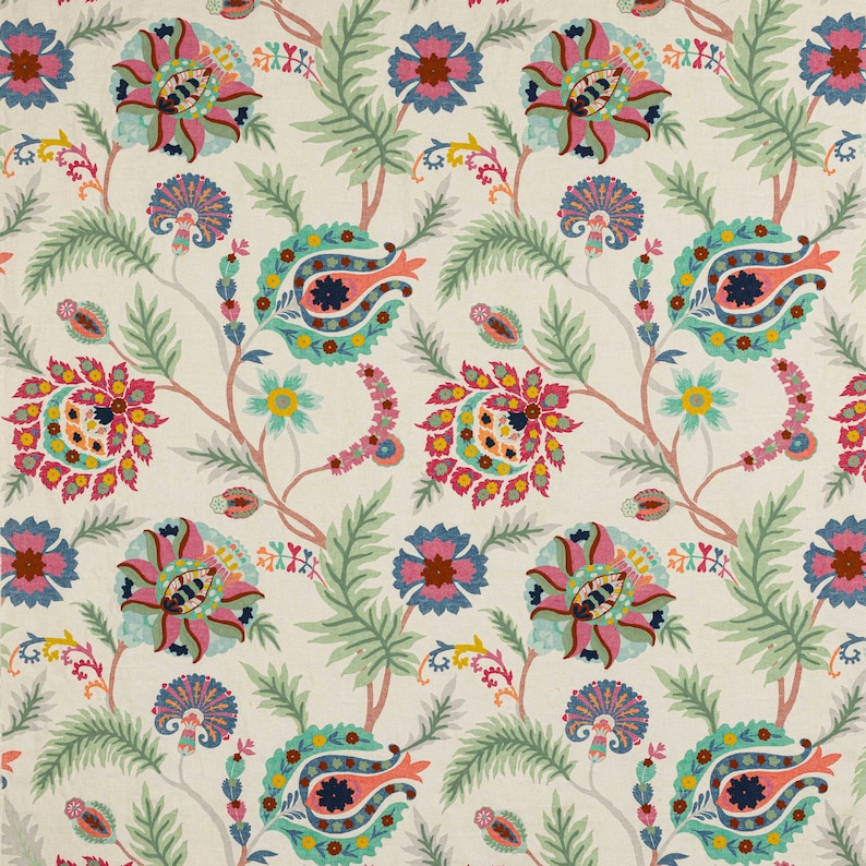 JANE CHURCHILL Bukhara Floral Leaves Embroidered Crewel Fabric 10 Yards ...