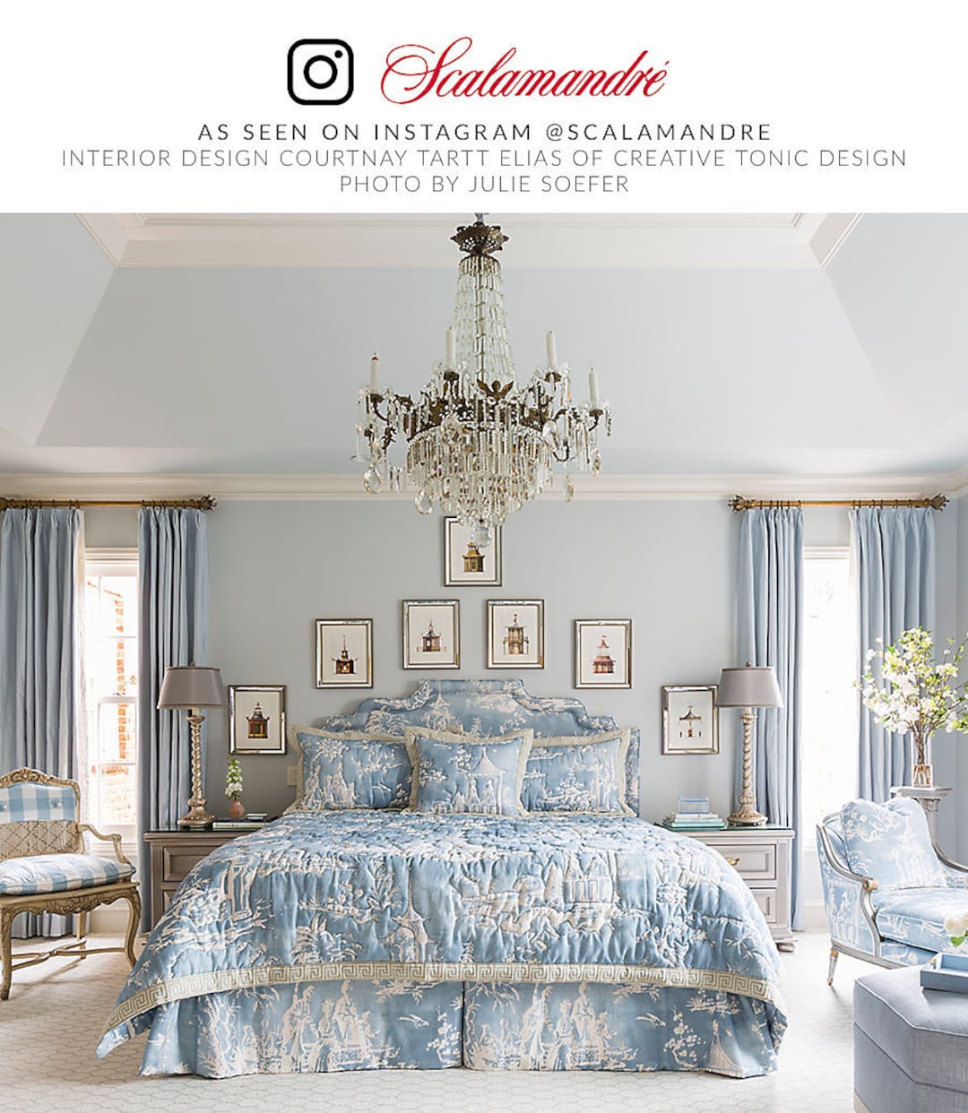 SCALAMANDRE Chinoiserie Pagoda Palace Toile Linen Fabric 10 Yards Sky ...