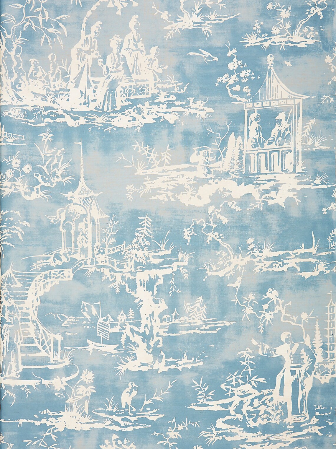 SCALAMANDRE Chinoiserie Pagoda Palace Toile Linen Fabric 10 Yards Sky ...
