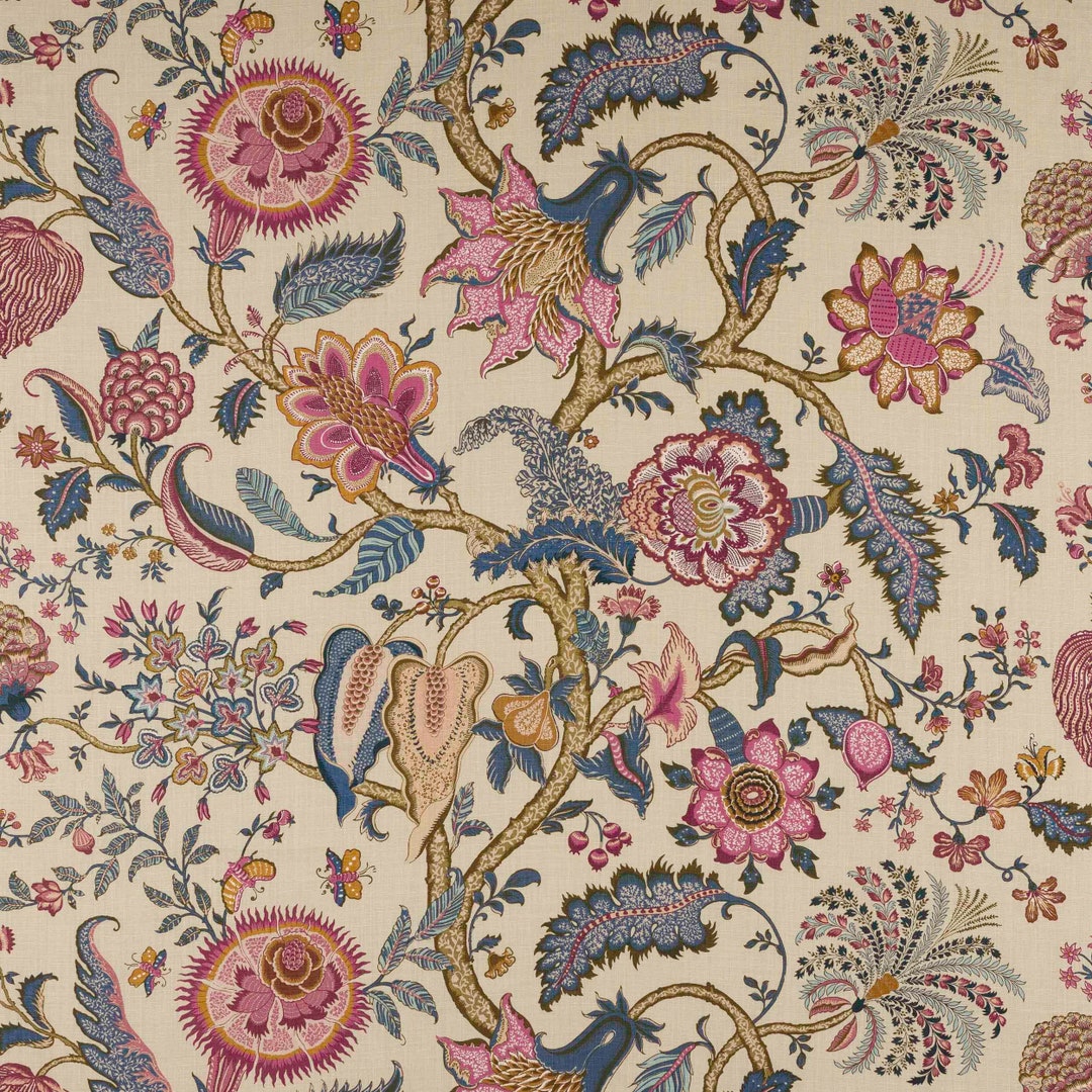 MANUEL CANOVAS Jacobean Floral Leaf Linen Fabric 10 Yards Violet Multi ...