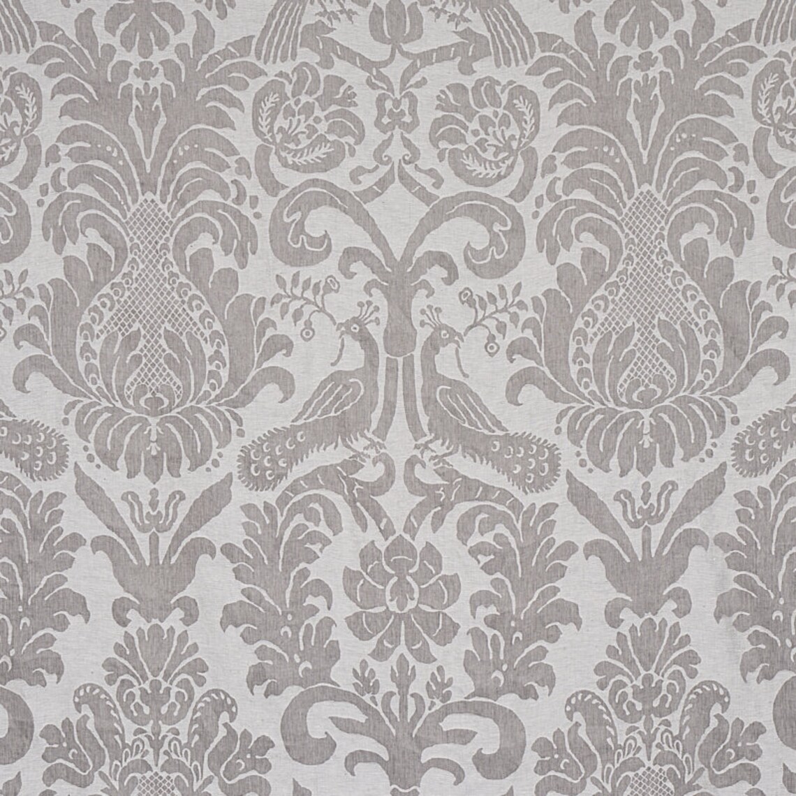 SCHUMACHER Anna Bird Floral Medaillions Damask Linen Fabric 10 Yards ...