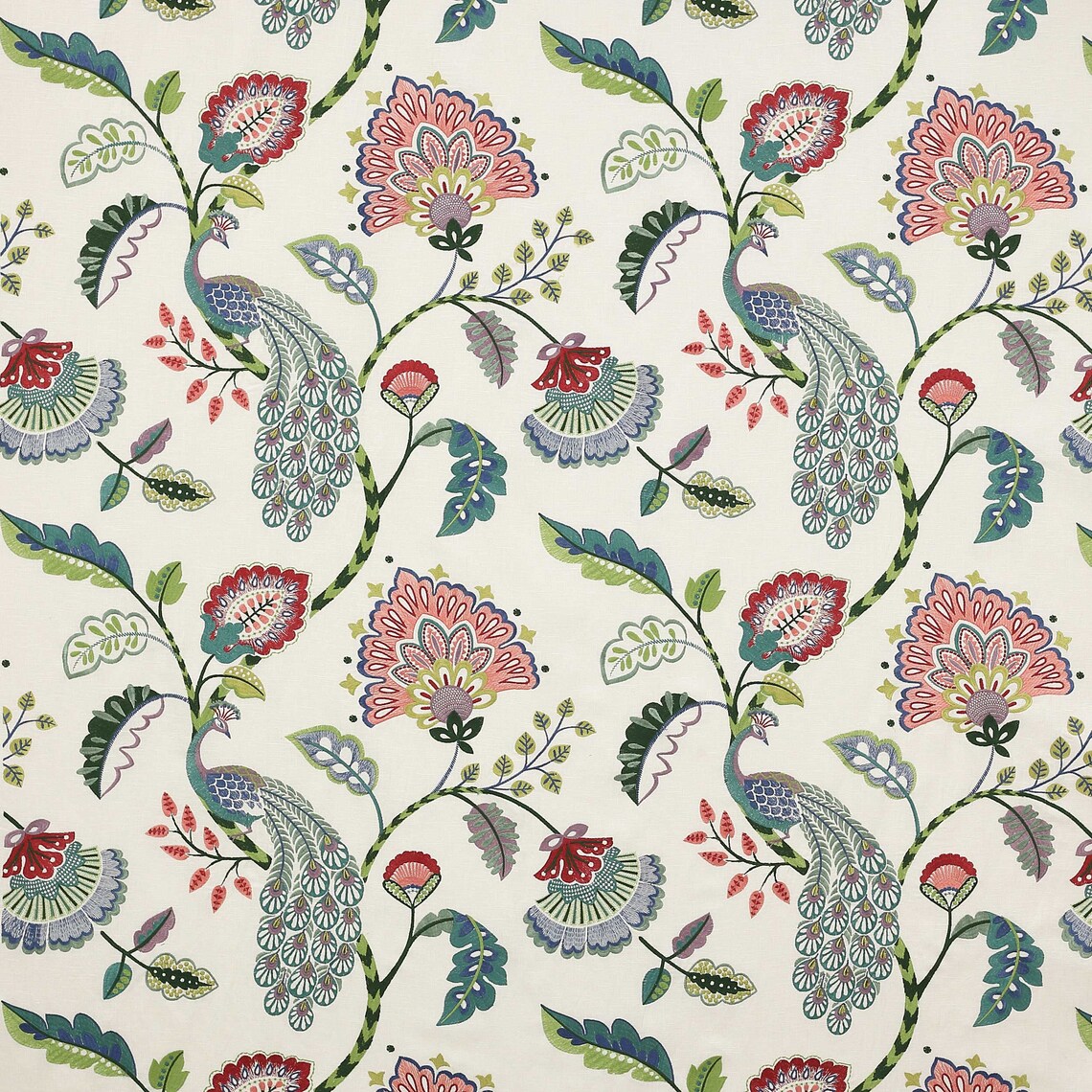 JANE CHURCHILL Embroidered Peacock Floral Leaf Fabric 10 Yards Multi - Etsy