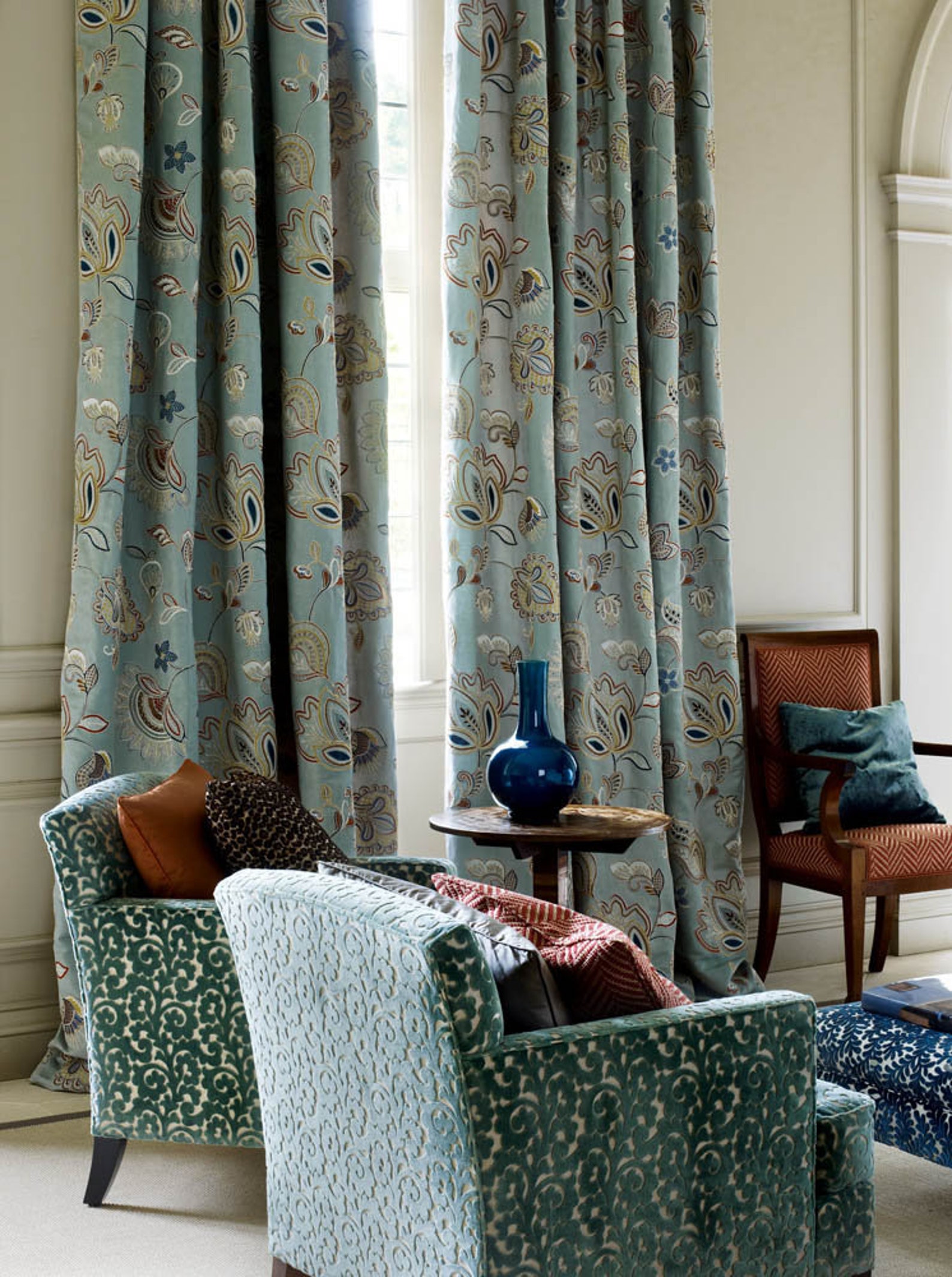 COLEFAX & FOWLER Embroidered Floral Fabric 10 Yards Aqua - Etsy