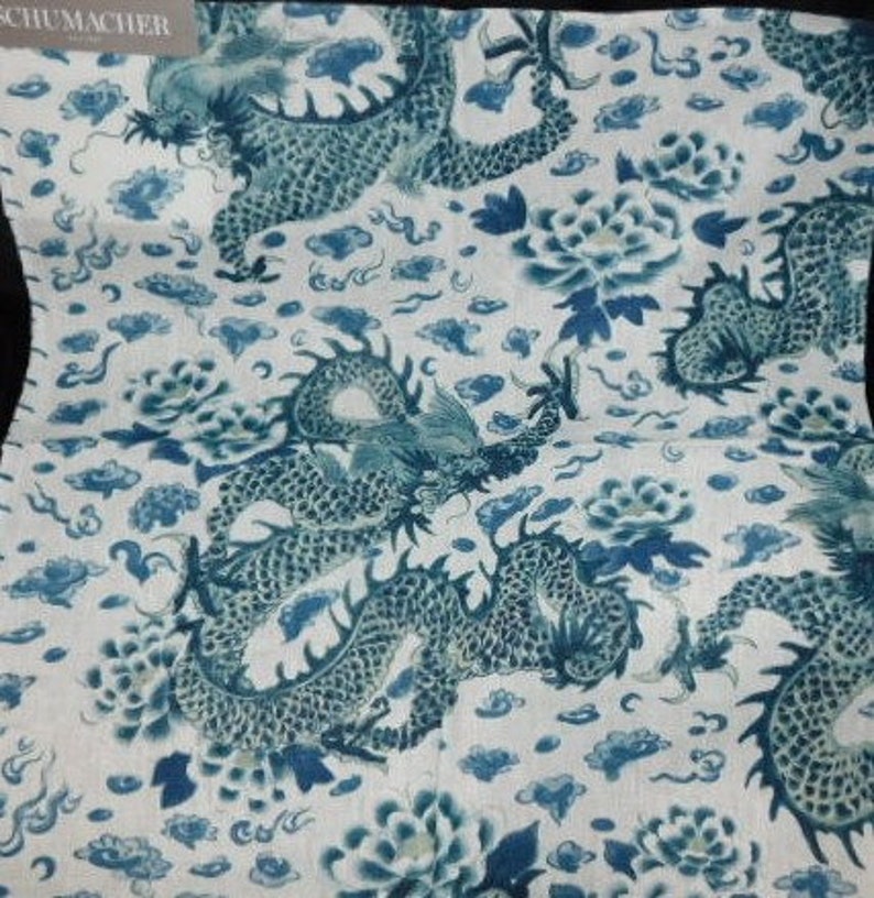 SCHMACHER Empress Dragon Watercolor Stylized Floral Chinoiserie Fabric ...