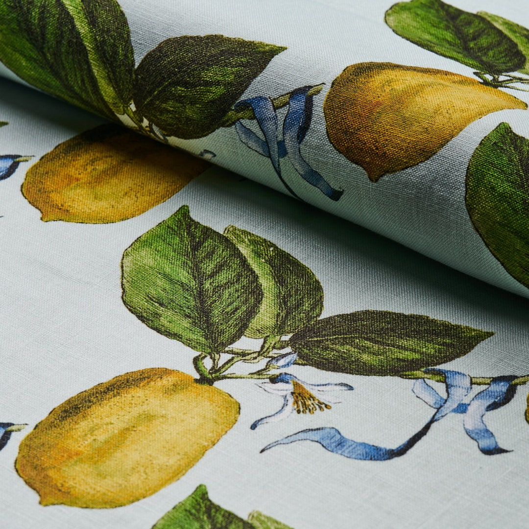 SCHUMACHER Lemon Citrus Fruit Linen Print Fabric 10 Yards Sky - Etsy