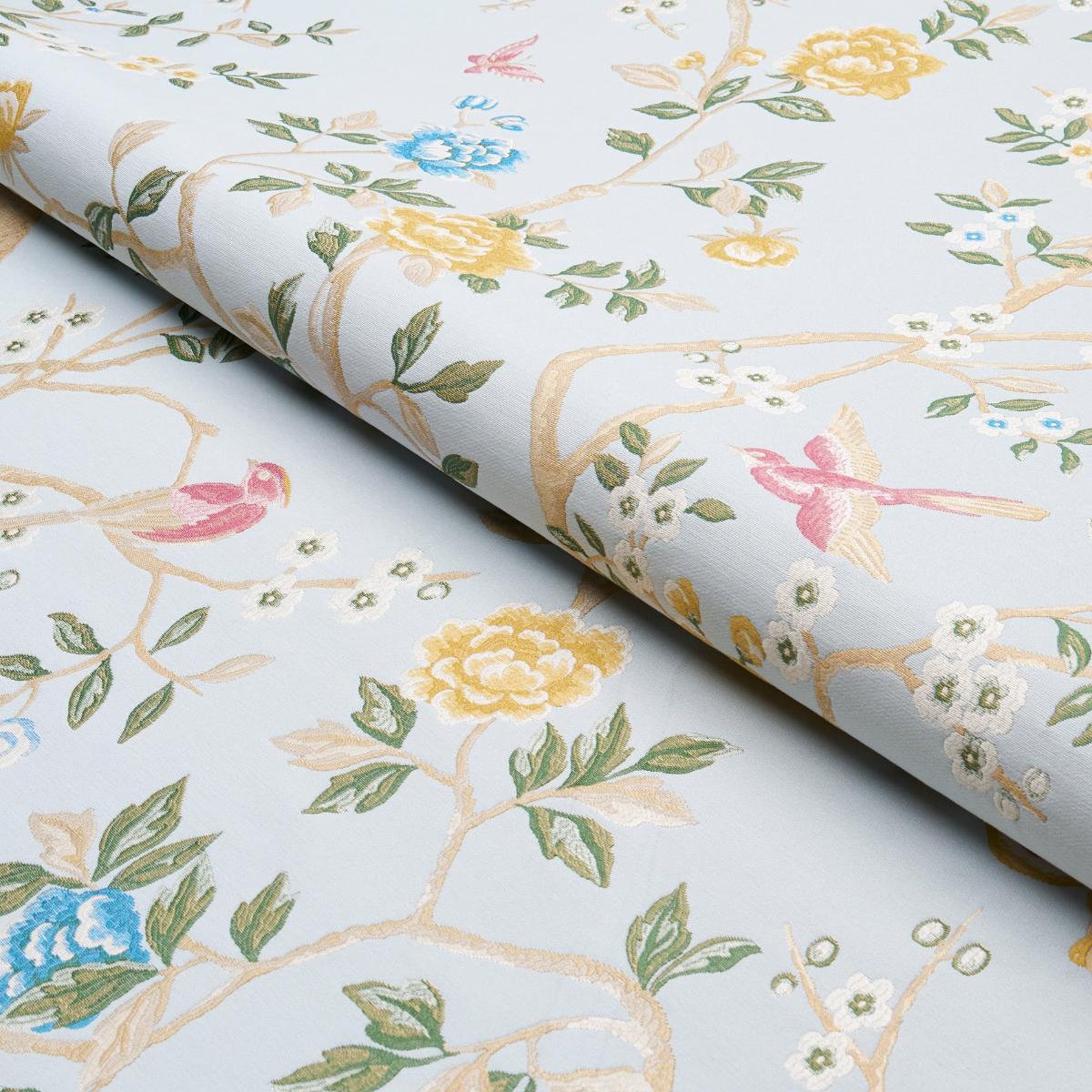 SCHUMACHER Birds Floral Vines Brocade Fabric 3 Yards Sky Multi - Etsy