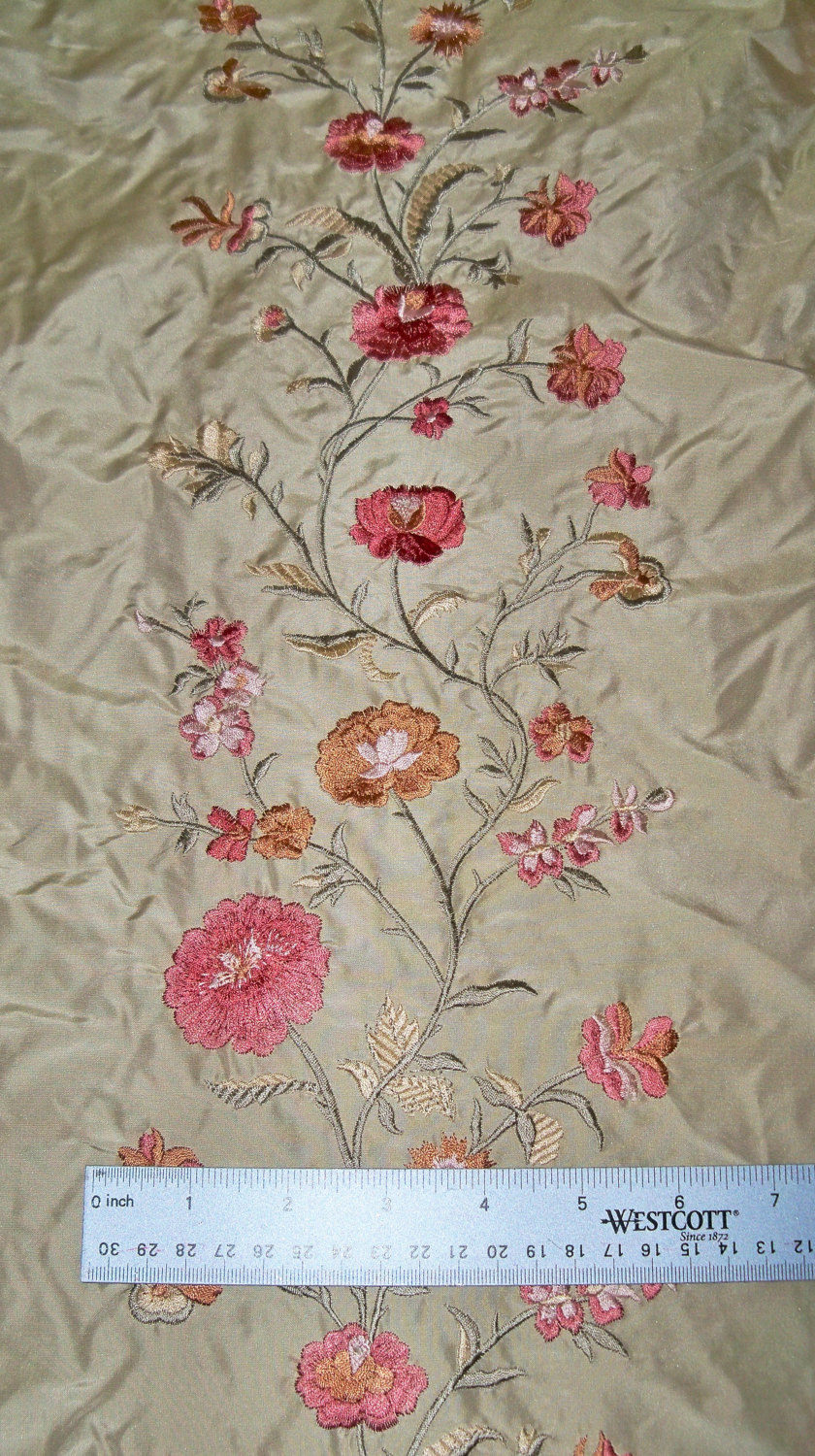 BEACON HILL RIMINI Embroidered Shabby Floral Silk Taffeta Fabric 10 ...