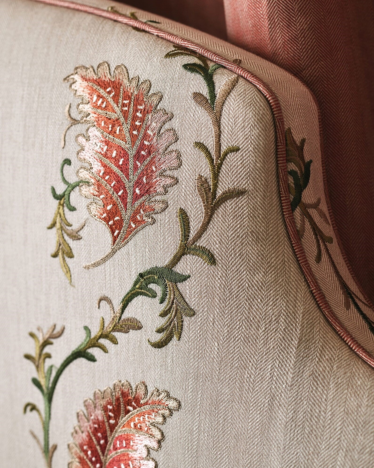 COLEFAX & FOWLER Embroidered Scrolling Acanthus Leaf Leona Fabric 10 ...