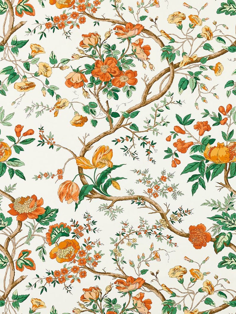 SCALAMANDRE Vines Pomegranates Roses Organic Cotton Print Fabric 10 ...