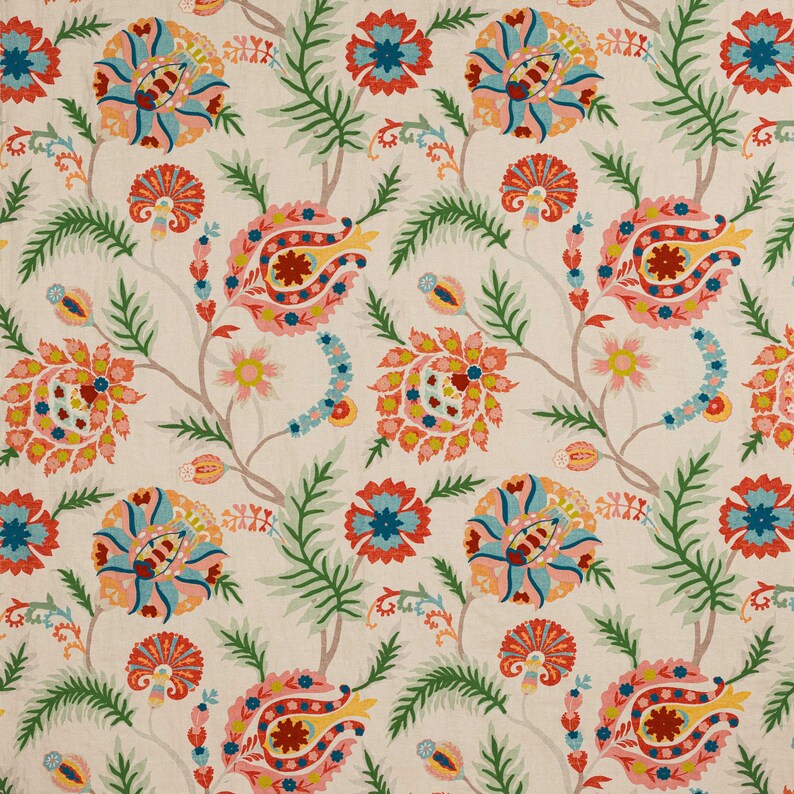 JANE CHURCHILL Bukhara Floral Leaves Embroidered Crewel Fabric 10 Yards ...