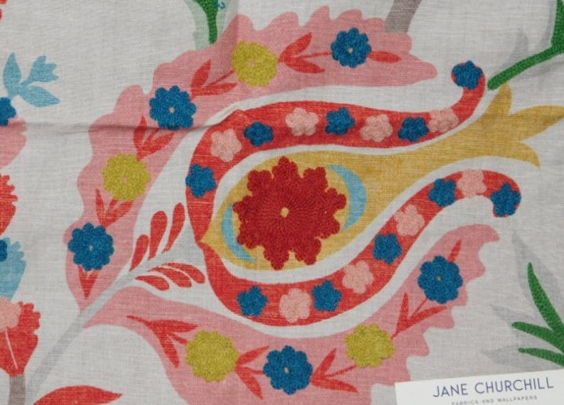 JANE CHURCHILL Bukhara Floral Leaves Embroidered Crewel Fabric 10 Yards ...