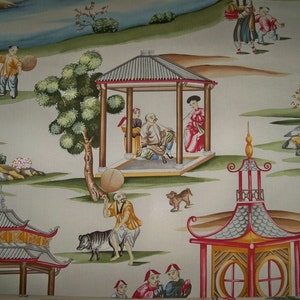 SCALAMANDRE CHINOISERIE SHANGHAI Handprinted Toile Fabric 10 Yards Tea ...
