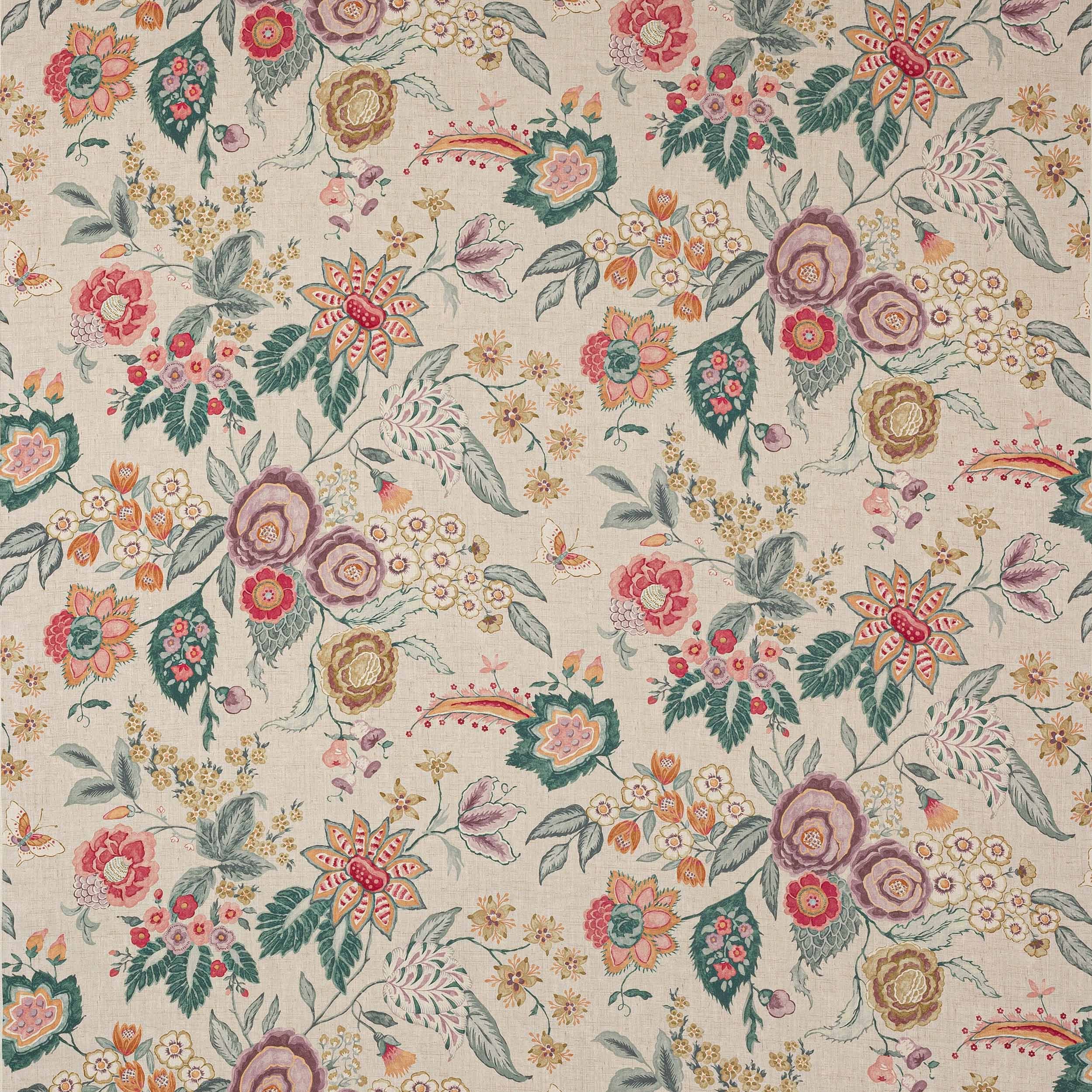 COLEFAX AND FOWLER Emma Floral Linen Print Fabric 10 Yards Red Teal ...