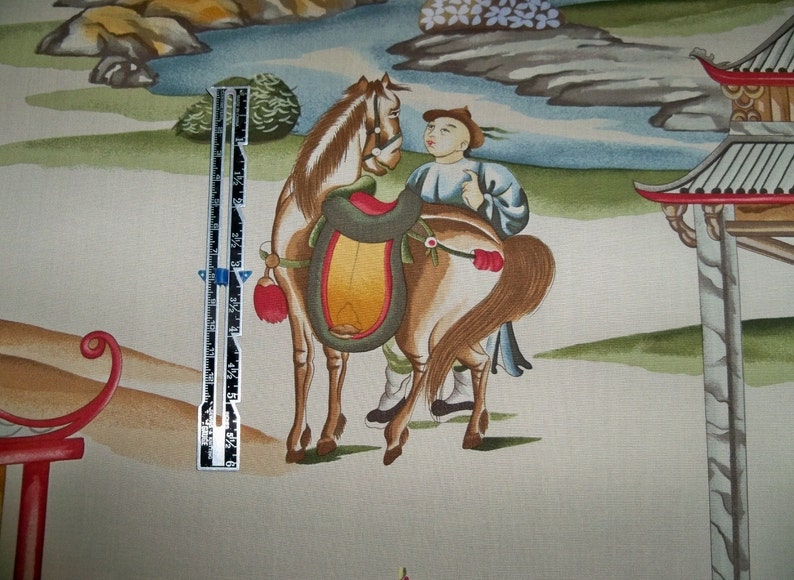 SCALAMANDRE CHINOISERIE SHANGHAI Handprinted Toile Fabric 10 Yards Tea ...