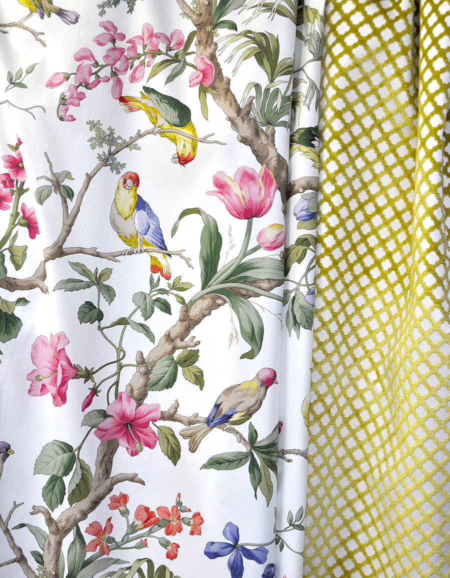 SCALAMANDRE TROPICAL BOTANICAL Birds Toile Fabric 10 Yards Ivory Rose ...