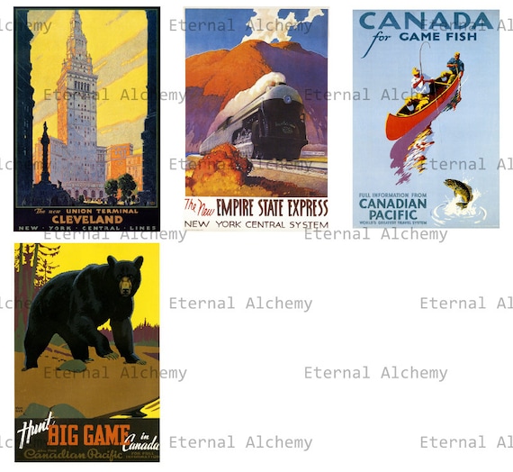 Paper Scrapbooking 3 Sheets of ATC Collage Art 1963 Vintage Travel ...