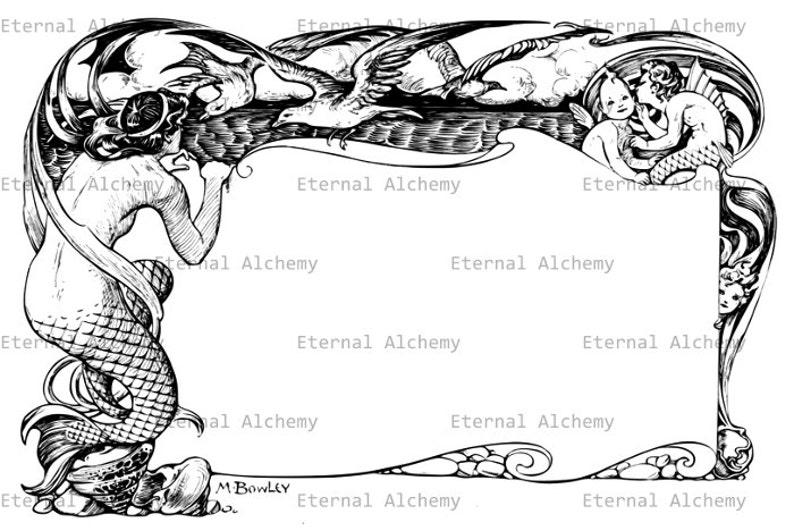 Mermaid Frame Vintage Digital Image Instant Download - Etsy