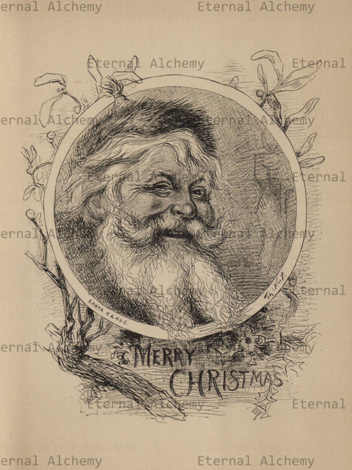Santa Claus Merry Christmas Thomas Nast Christmas Illustration Instant ...