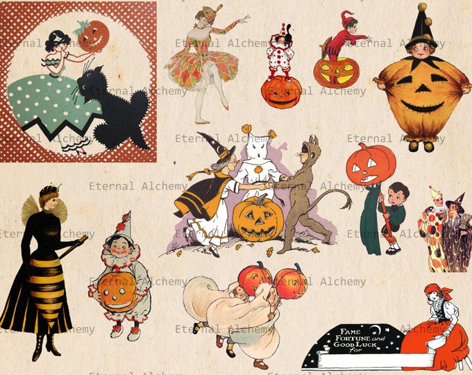 Vintage Halloween Images Costumed People Set 1 12 Clipart/digital ...