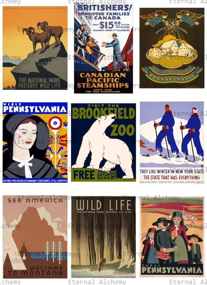 4 Vintage Travel Poster Collage Sheets Set 1 Approx. 2.5x3.5 - Etsy