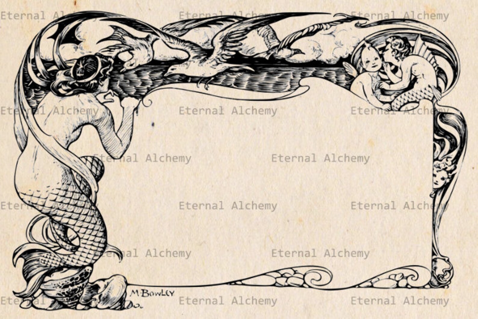 Mermaid Frame Vintage Digital Image Instant Download - Etsy