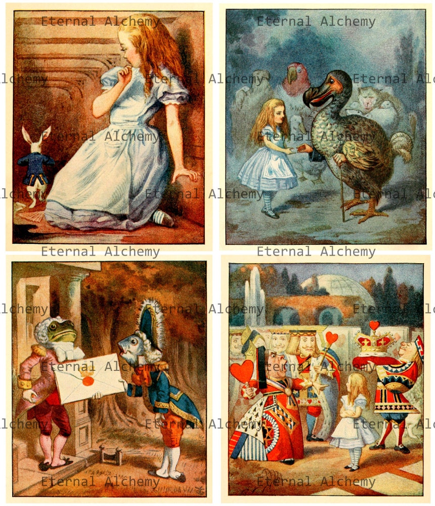 Alice in Wonderland Collage Sheets Tenniel in Colour, Version 1, Large ...