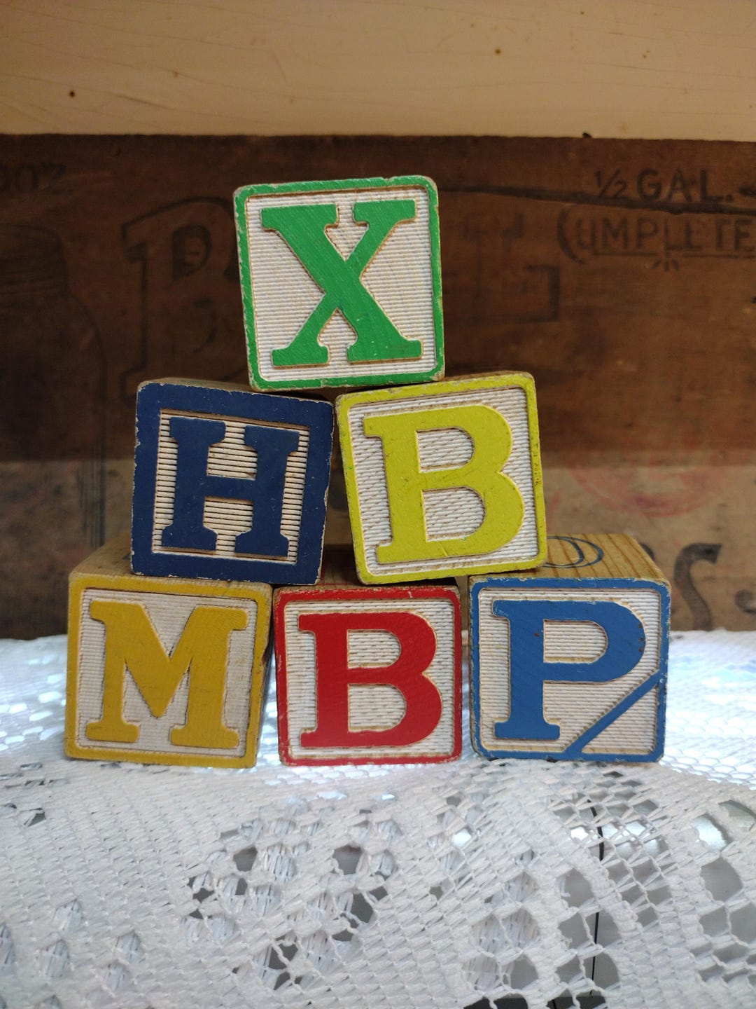 Six Vintage Toy Block Set of Larger Brightly Colored Wooden Blocks Set ...