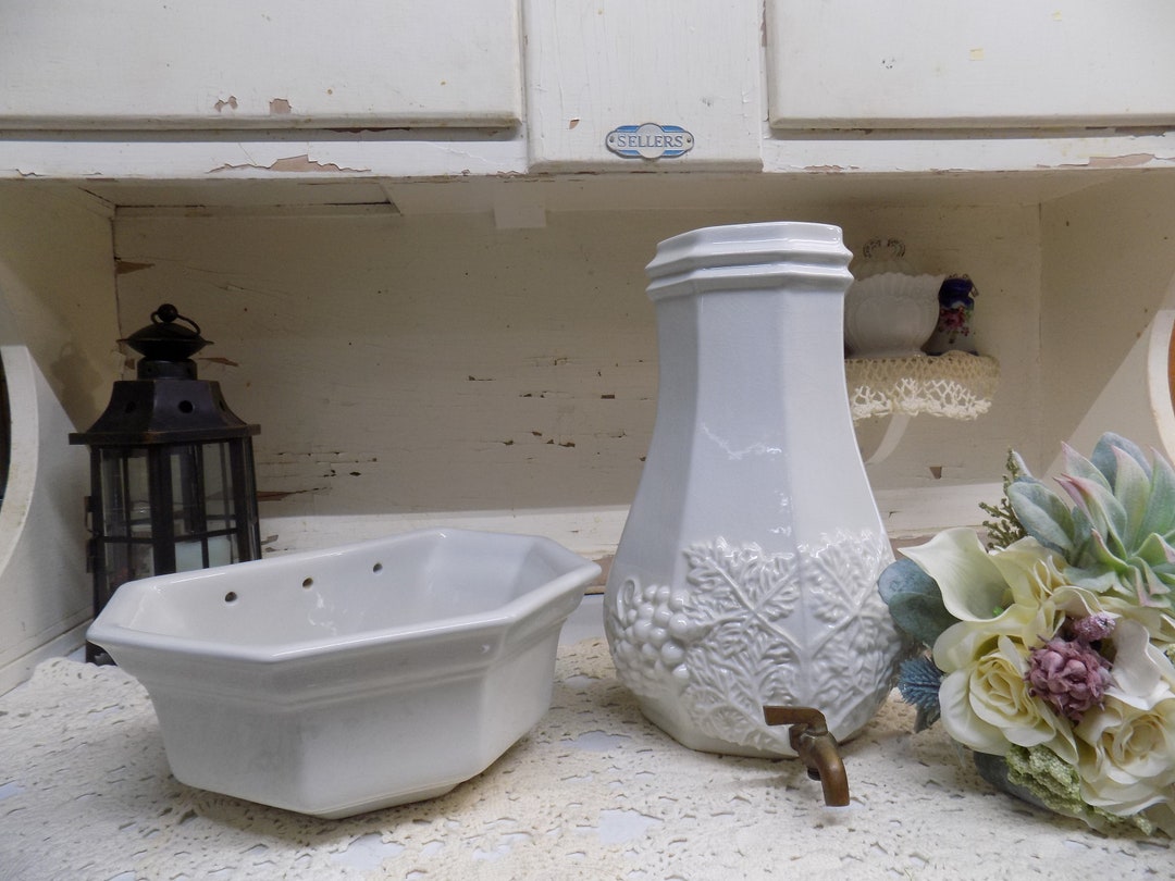 Antique Lava Bowl Two Piece Porcelain Set Unique Wall Hanging Flower ...