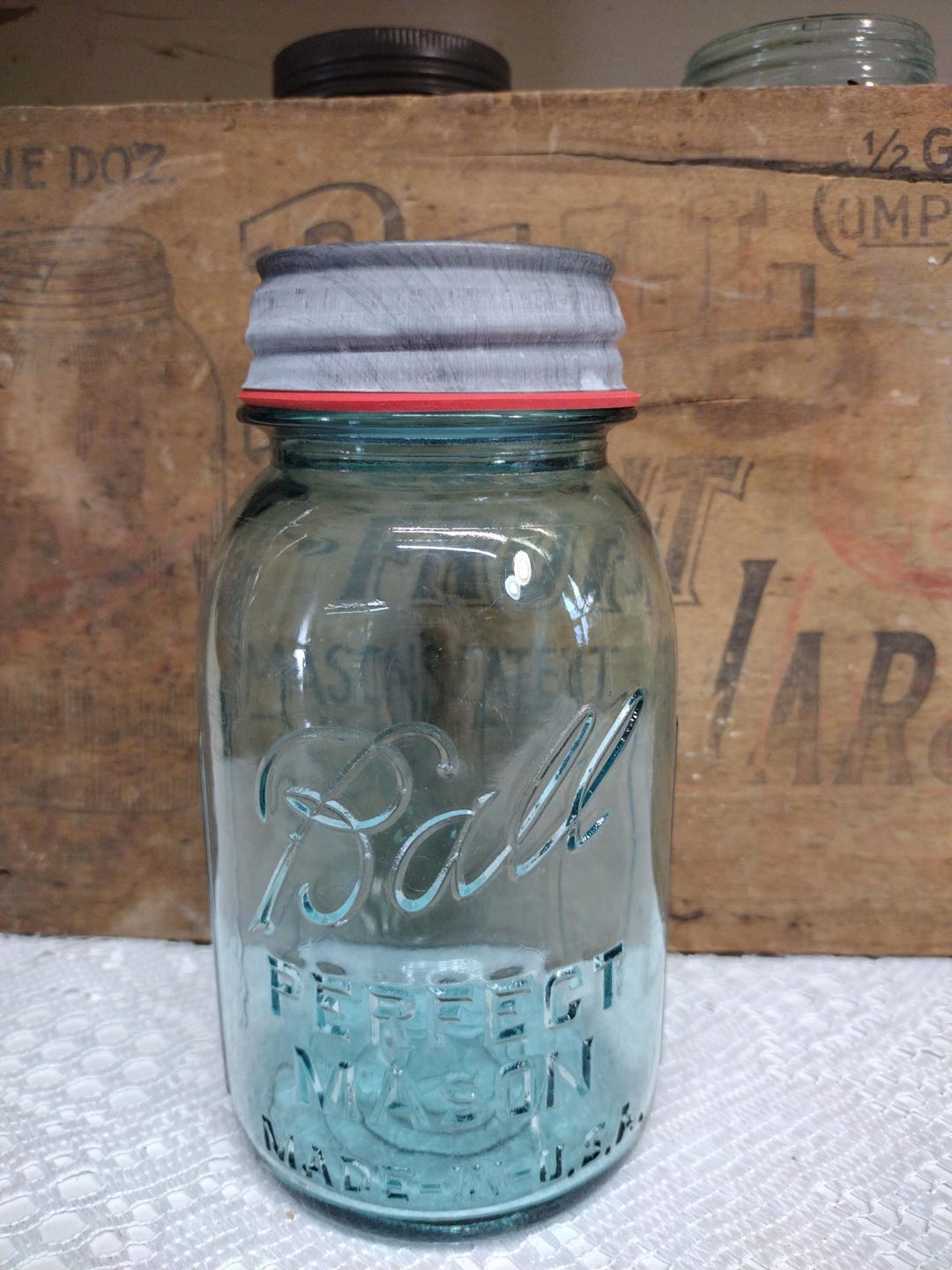 One Vintage Imperfect Aqua Blue Quart Sized Ball Perfect Mason MADE IN ...