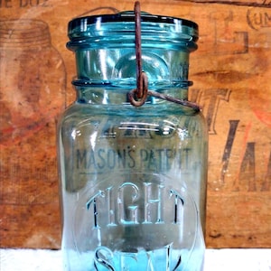 One Vintage IMPERFECT Tight Seal Aqua Blue Quart Sized Jar With Wire ...
