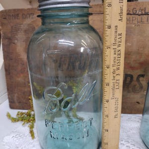 Two Vintage IMPERFECT Half Gallon Aqua Blue Ball Perfect Mason Jars ...