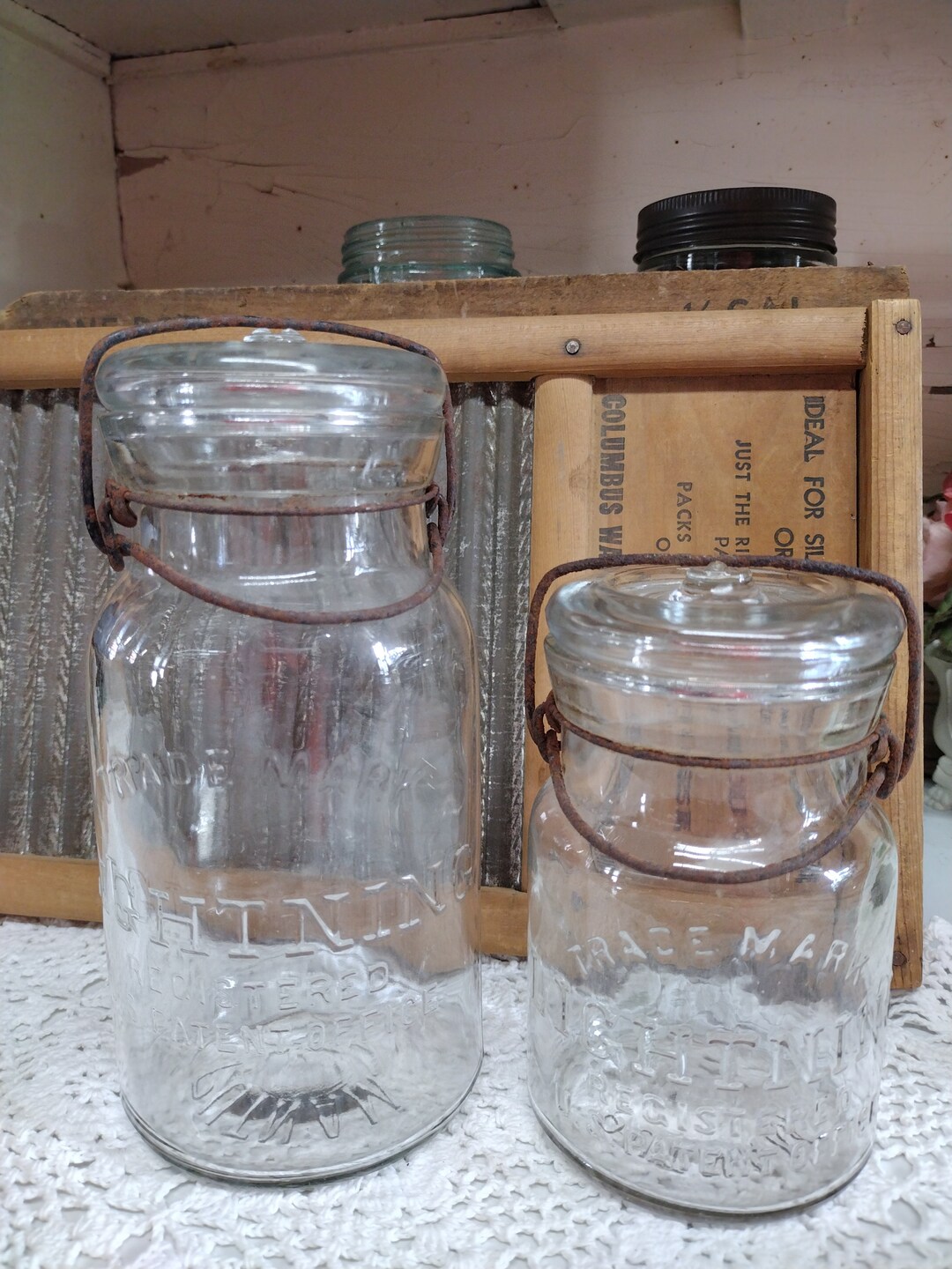 Two Antique Clear Trademark Lightning Registered Patent Office Quart ...