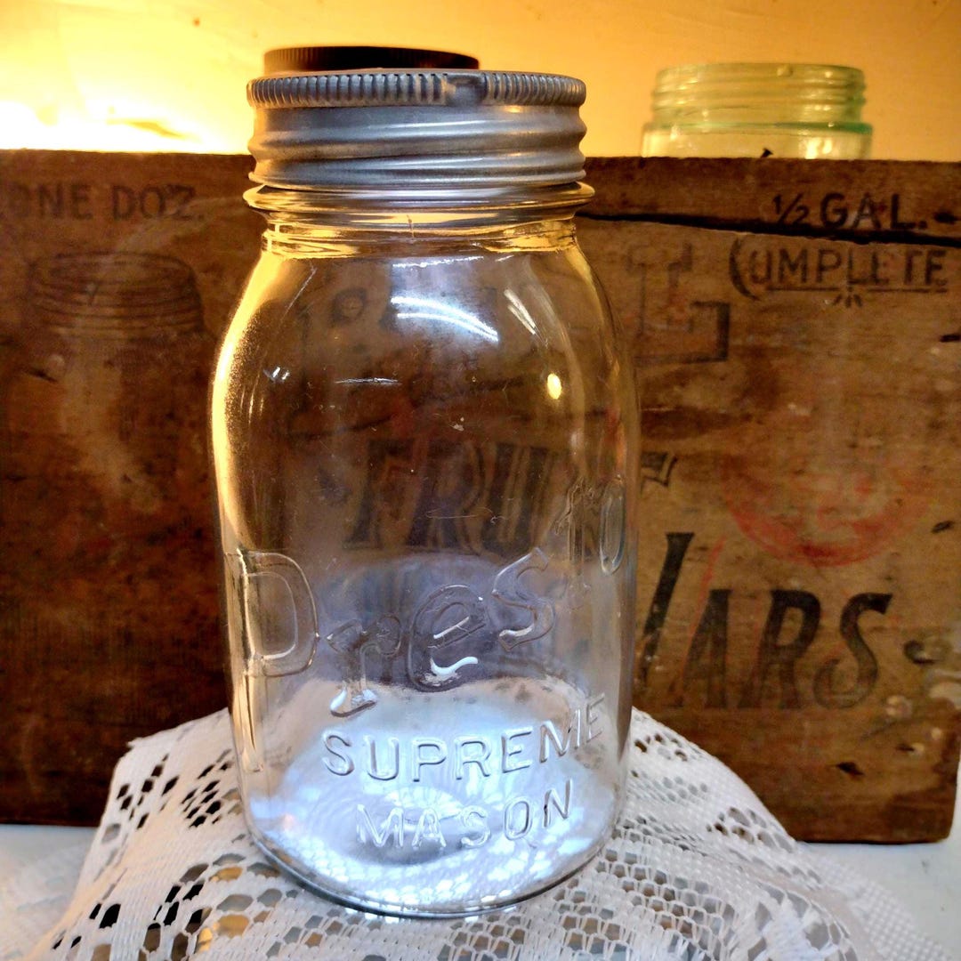 One Vintage IMPERFECT Clear Presto Supreme Mason Quart Sized Jar ...