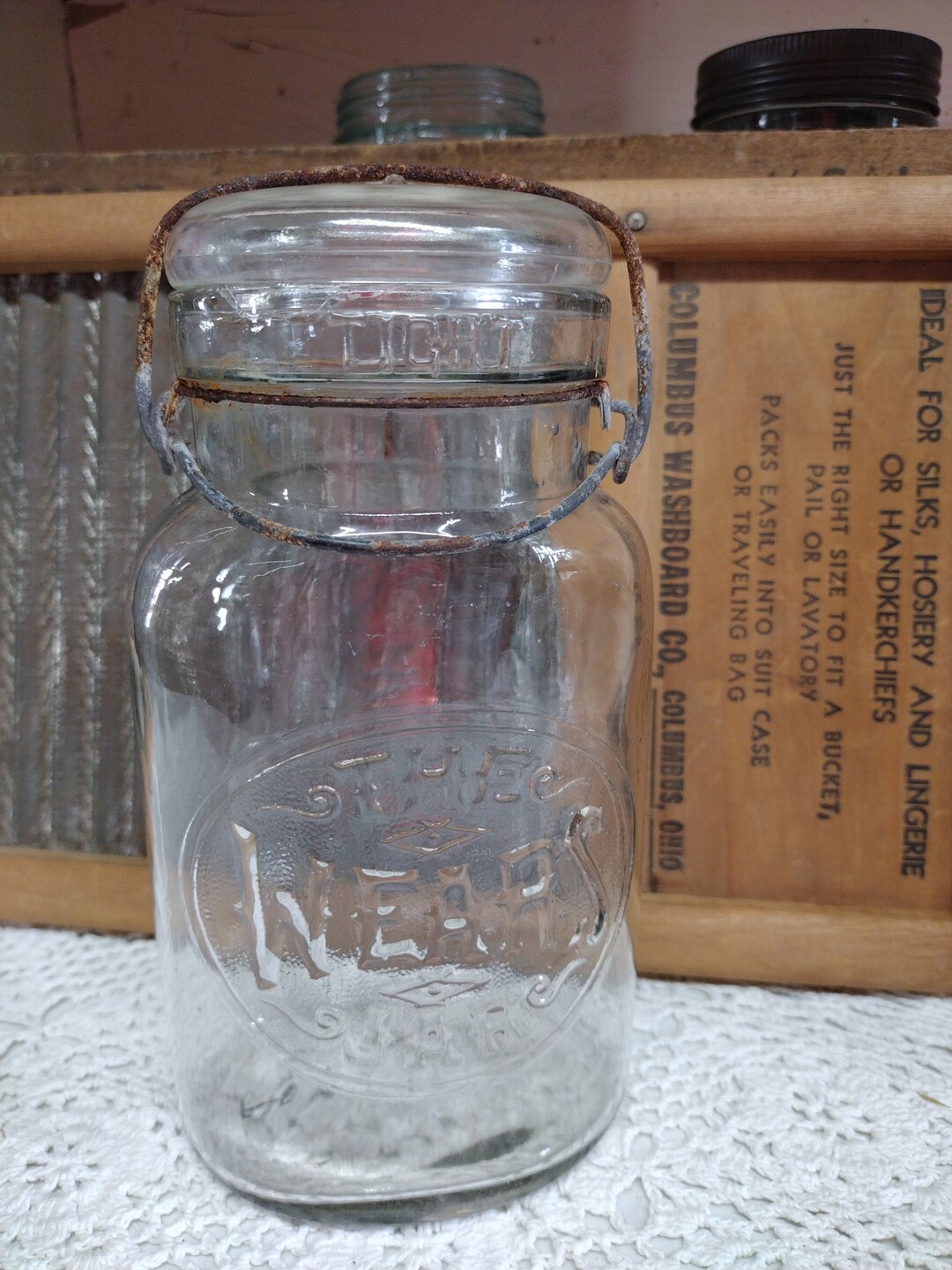 One Vintage Quart Sized Clear Oval Shaped THE WEARS JAR in Stippled ...