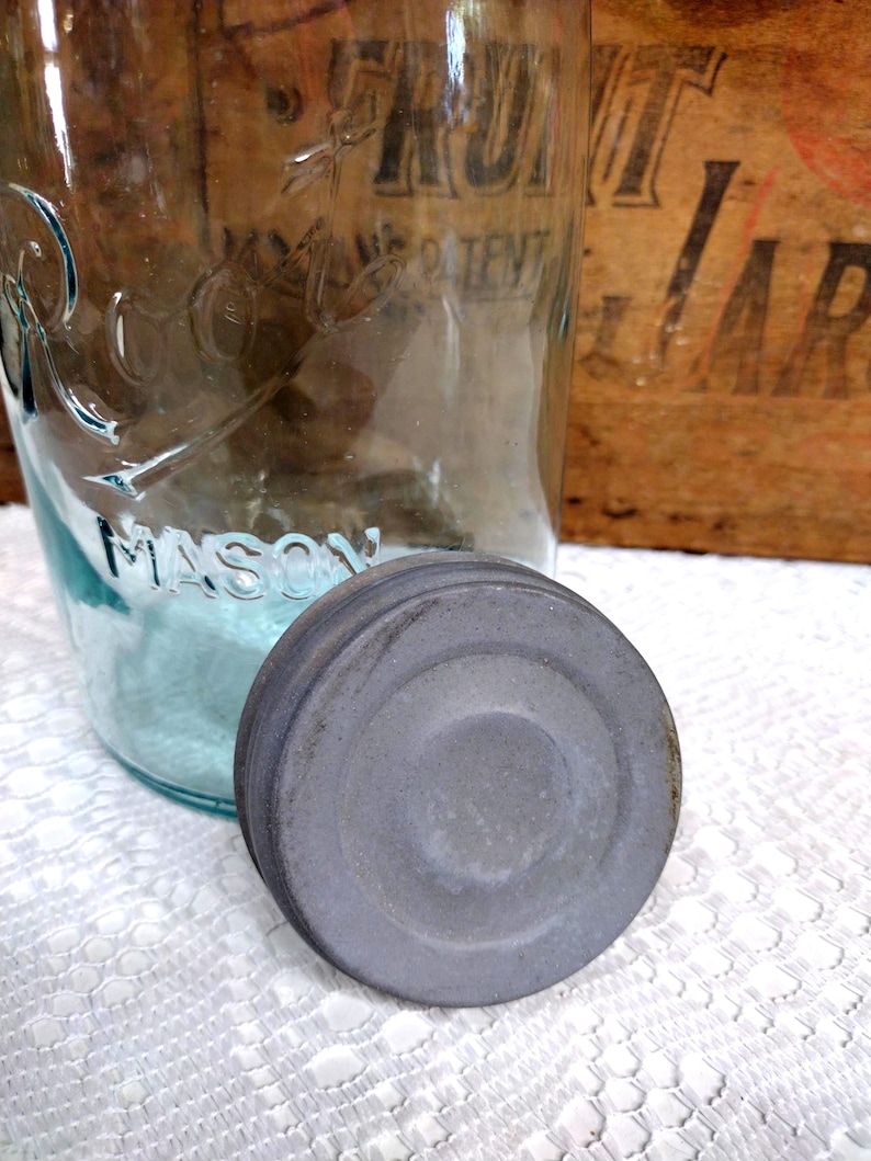 One Antique IMPERFECT Aqua Blue Half Gallon Root Mason Jar With Rustic ...