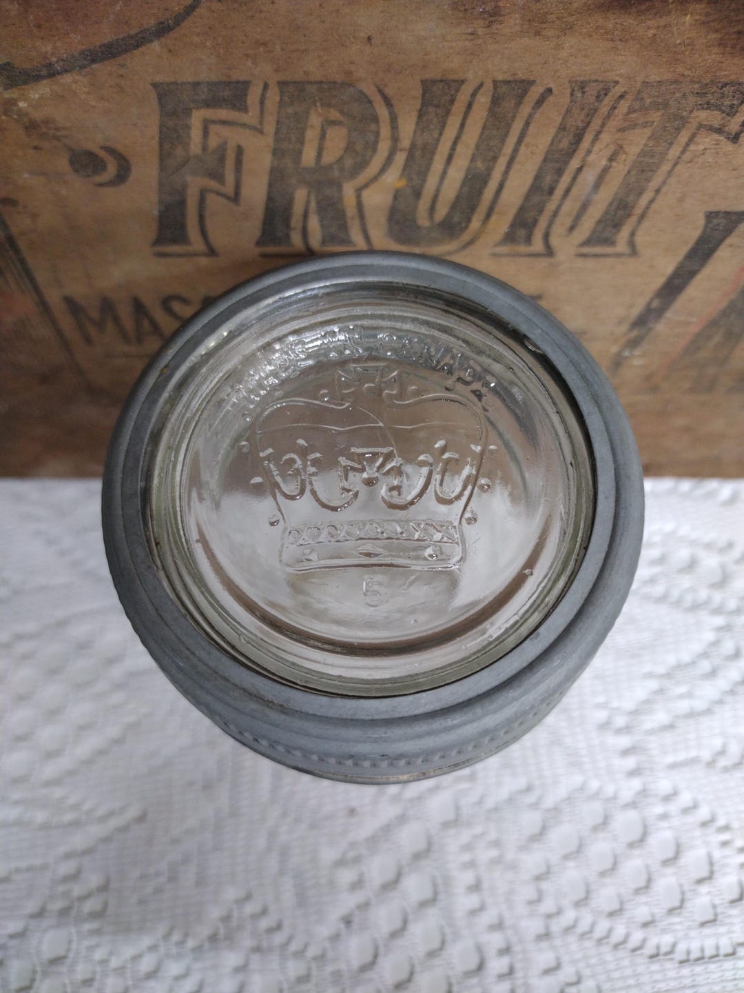 One Vintage Crown Glass Lid Insert With Rustic Zinc Band Fits Corona or ...