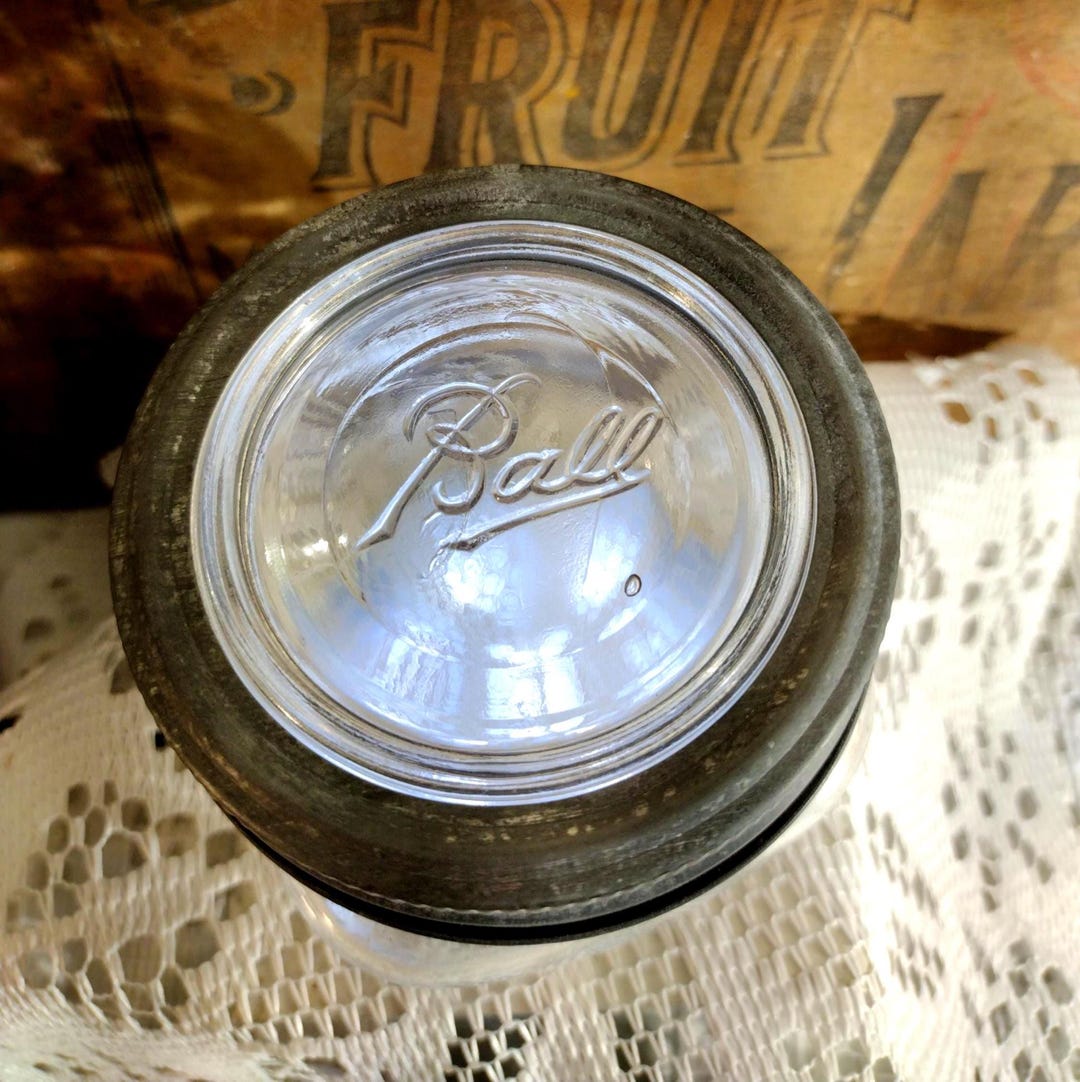 ONE Vintage WIDE MOUTH Ball Glass Lid With Zinc Ring Band is Slightly ...