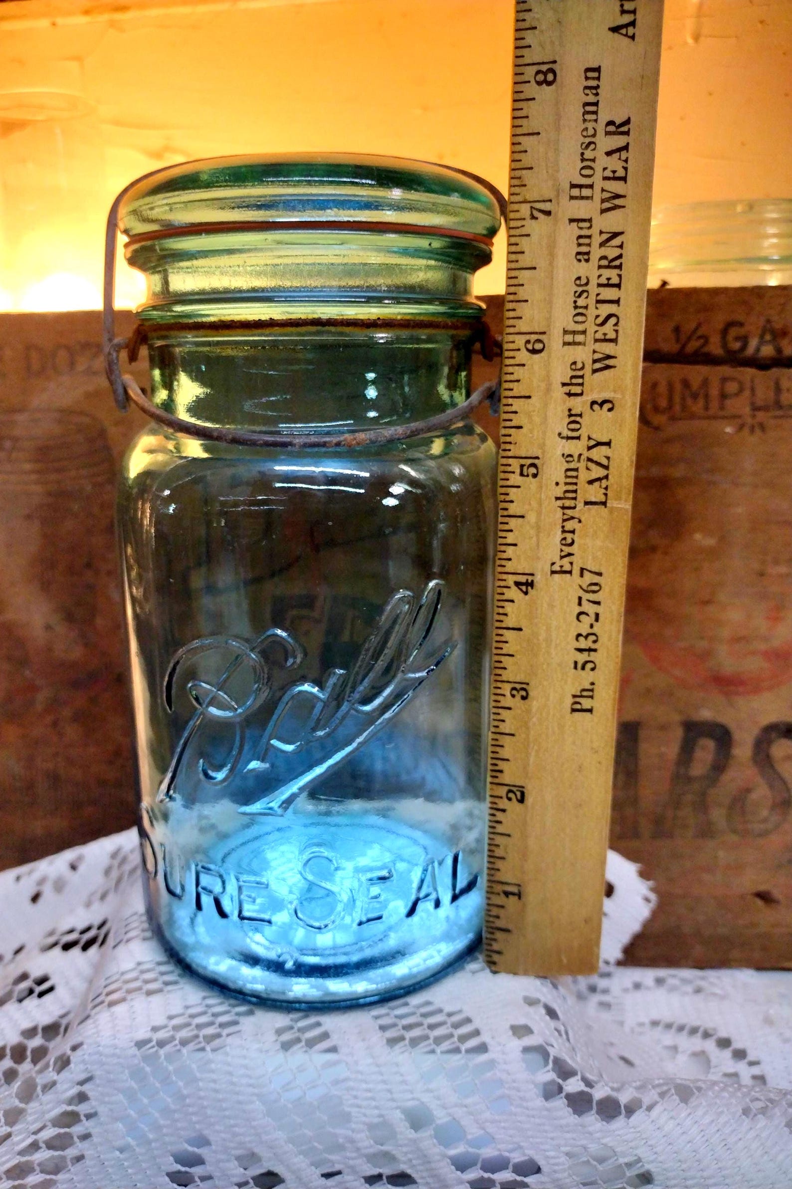 Antique Ball Sure Seal 2 Wide Mouth IMPERFECT Quart Sized Ball Blue Jar ...
