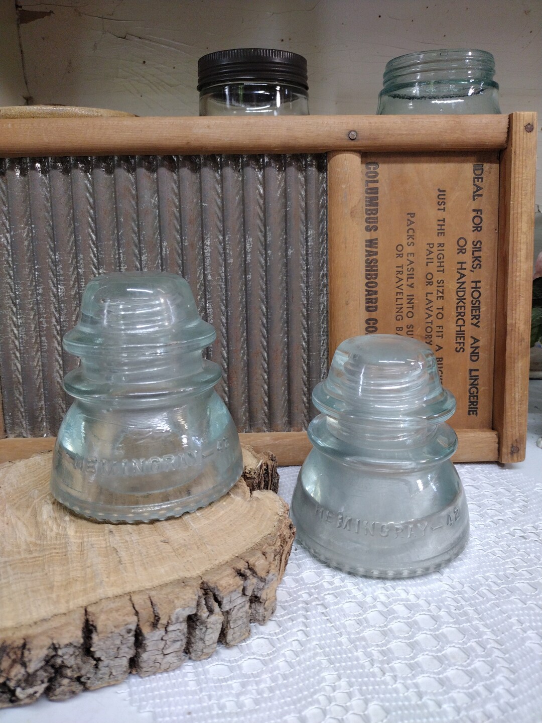 Two Vintage IMPERFECT Very Light Aqua Glass Insulators Hemingray 42 ...