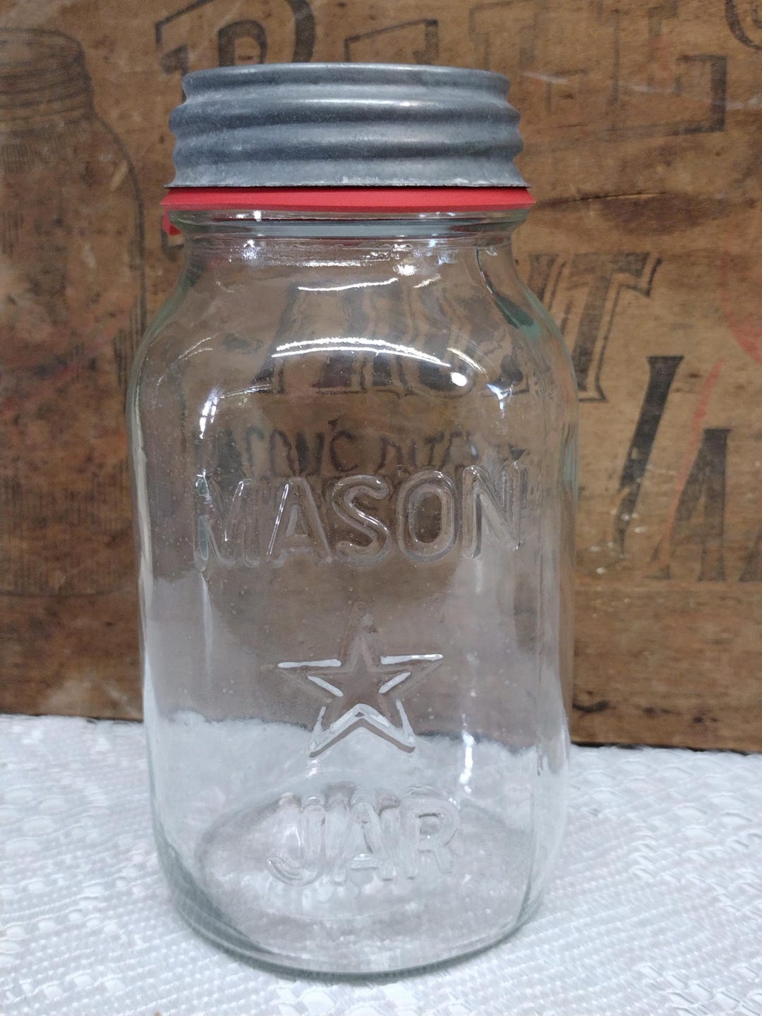 One Vintage IMPERFECT Clear Quart Sized Mason Star Jar With Rustic ...